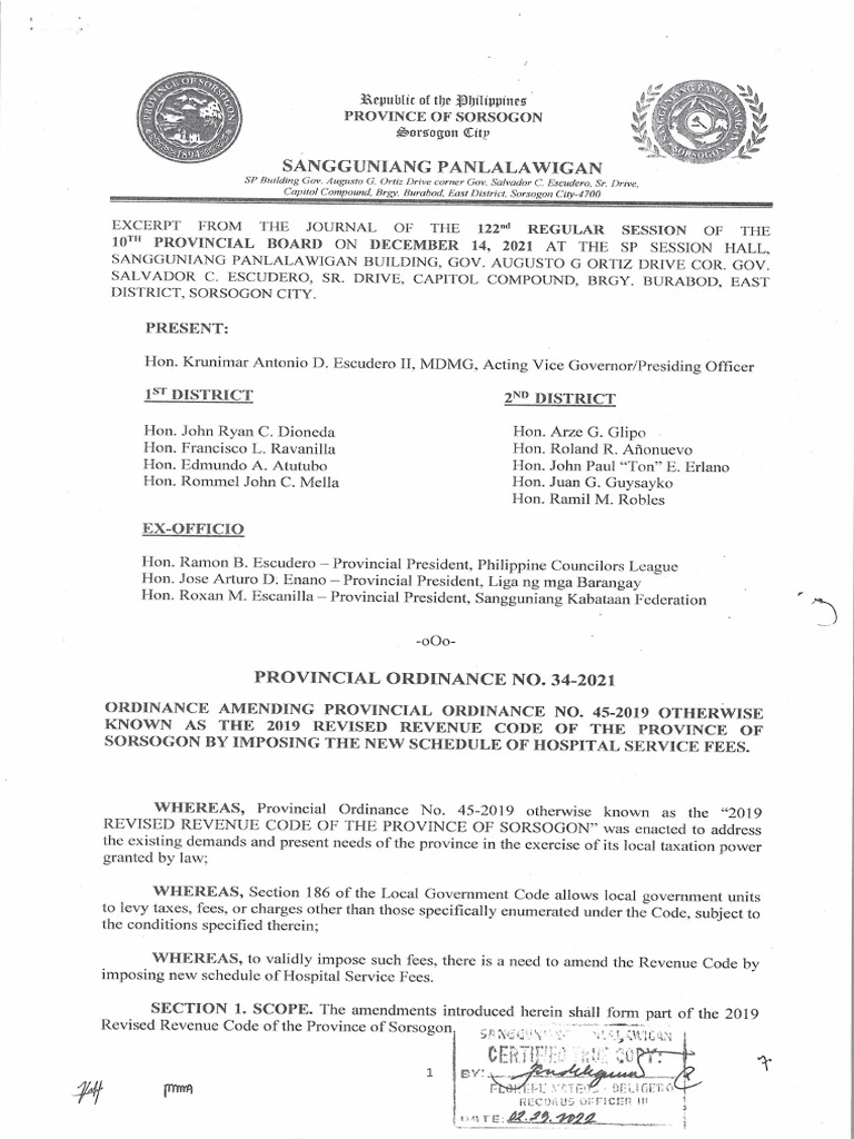 Provincial Ordinance No. 34-2021 Ordinance Amending Provincial No. 45 ...