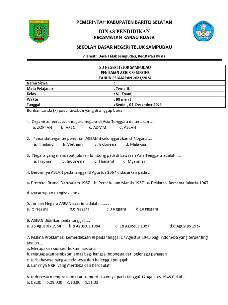 Soal Pas Kelas 6 | PDF | Perjalanan