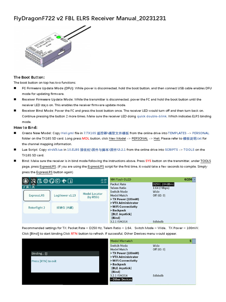 FlyDragonF722 v2 ELRS Receiver Manual | PDF | Booting | Wi Fi