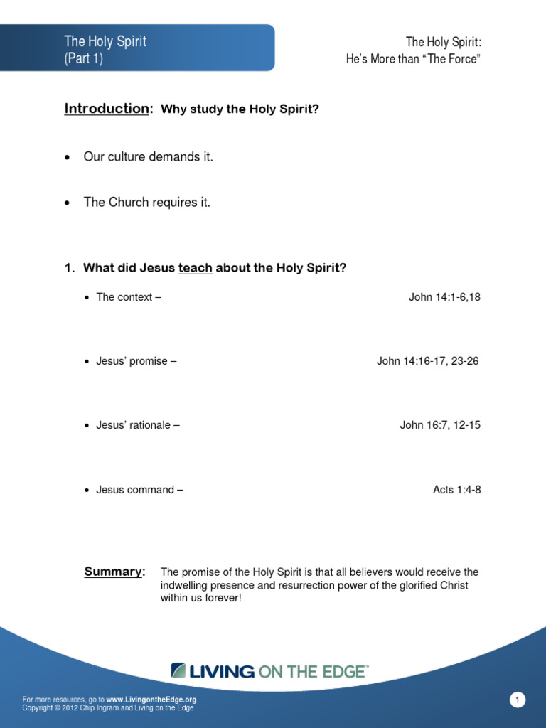 The Holy Spirit (Part 1) Introduction - Why Study The Holy Spirit - The ...