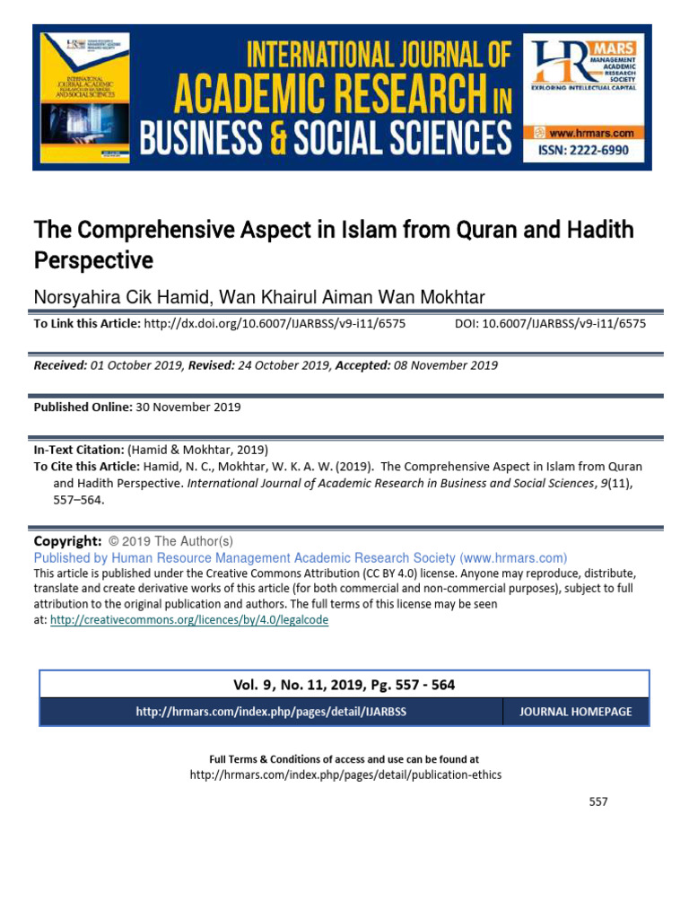 The Comprehensive Aspect in Islam From Quran and Hadith Perspective ...