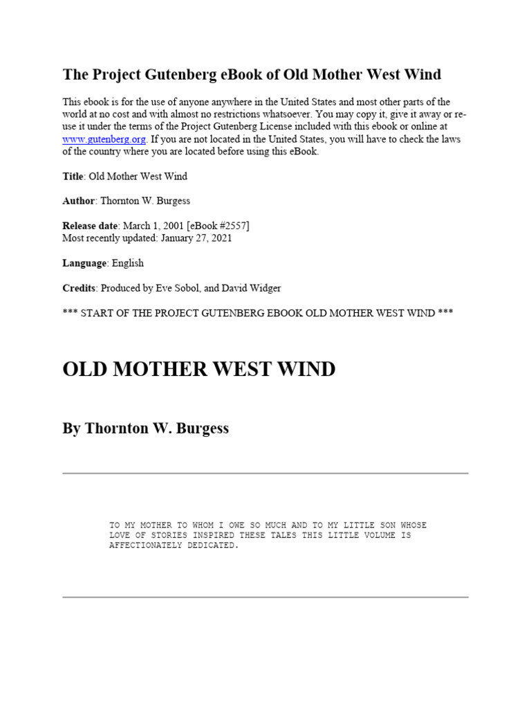 Old Mother West Wind | PDF