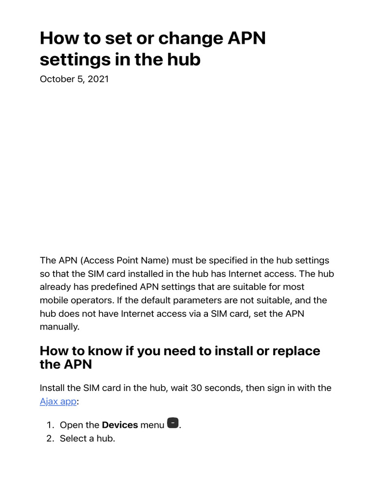 How To Set or Change APN Settings in The Hub - Ajax Systems Support | PDF | Mobile Phones ...