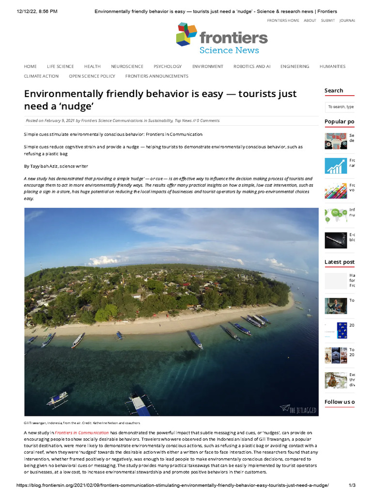 Environmentally Friendly Behavior Is Easy - Tourists Just Need A Nudge ...