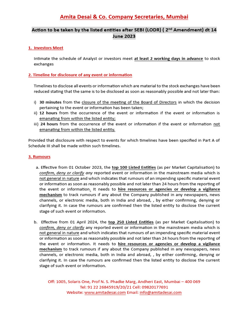 Action To Be Taken by Listed Entities After 14 June 2023 Amendment To ...