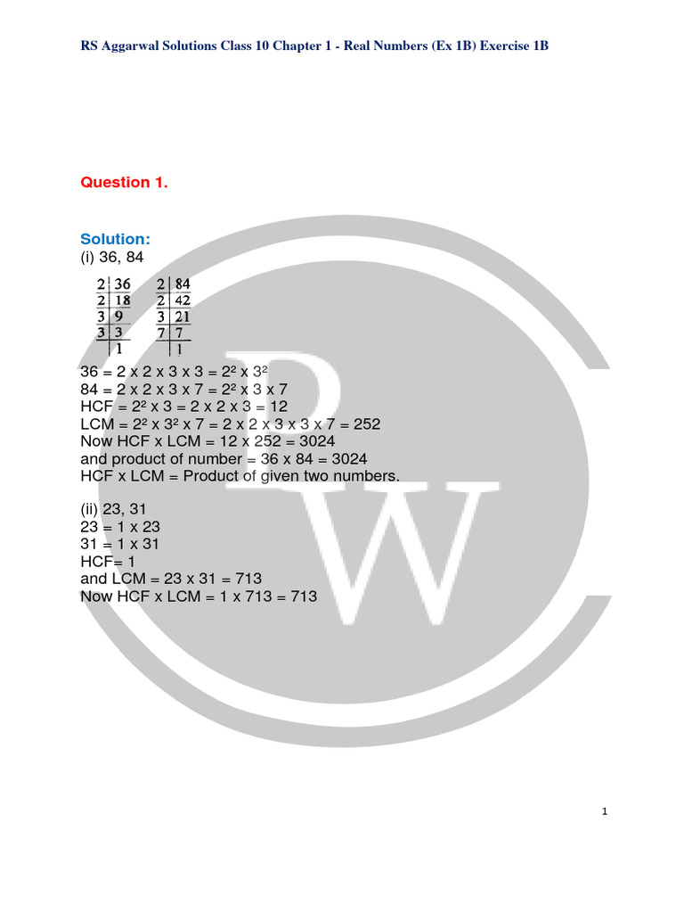 Solution:: RS Aggarwal Solutions Class 10 Chapter 1 - Real Numbers (Ex 1B) Exercise 1B | PDF ...