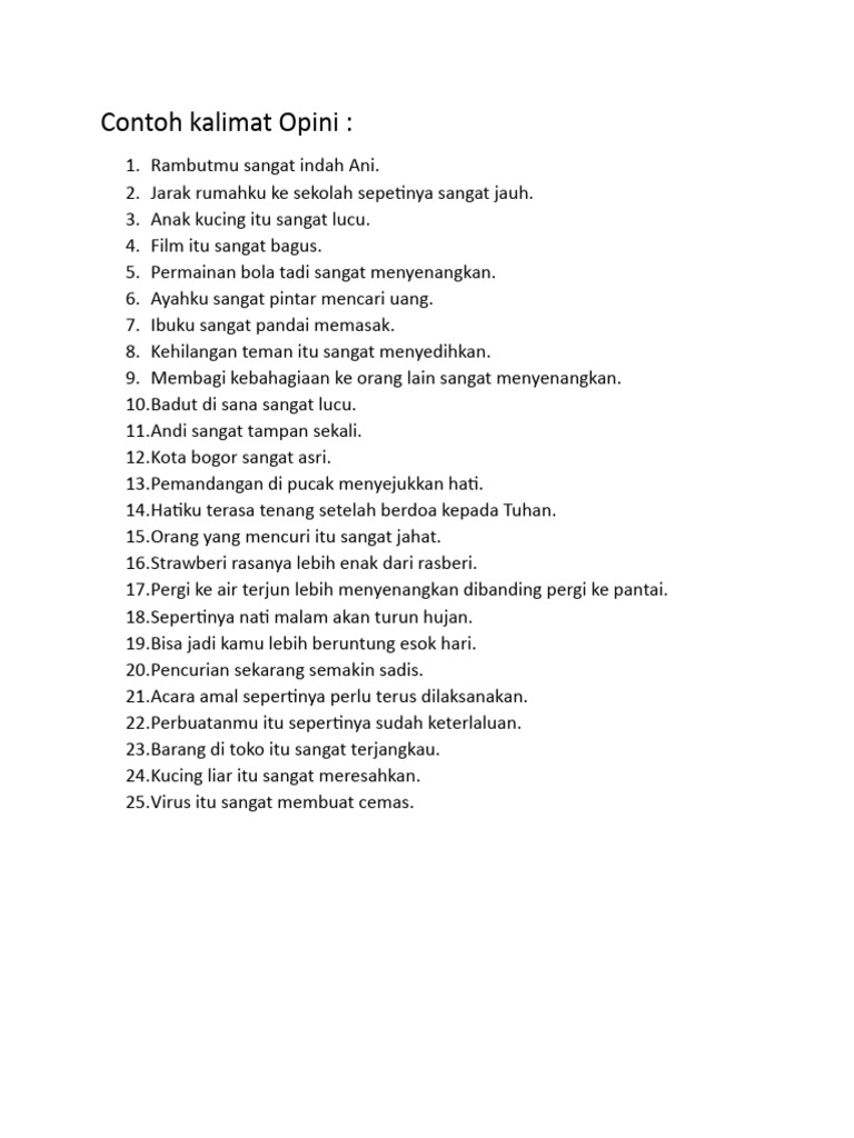 Contoh Kalimat Opini Dan Fakta | PDF