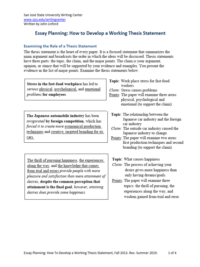 Essay Planning - Thesis Statements-Final | PDF | Happiness | Essays