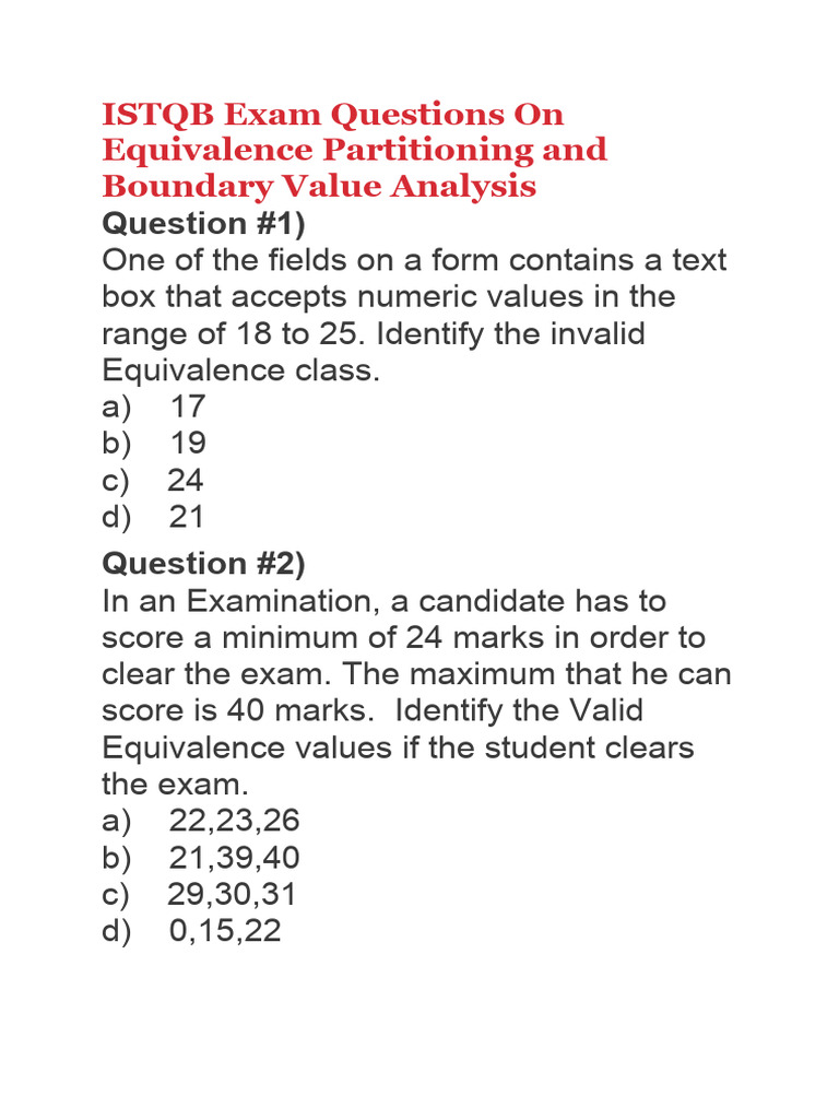 ISTQB Exam Questions On Equivalence Partitioning and Boundary Value Analysis | PDF | Taxes ...