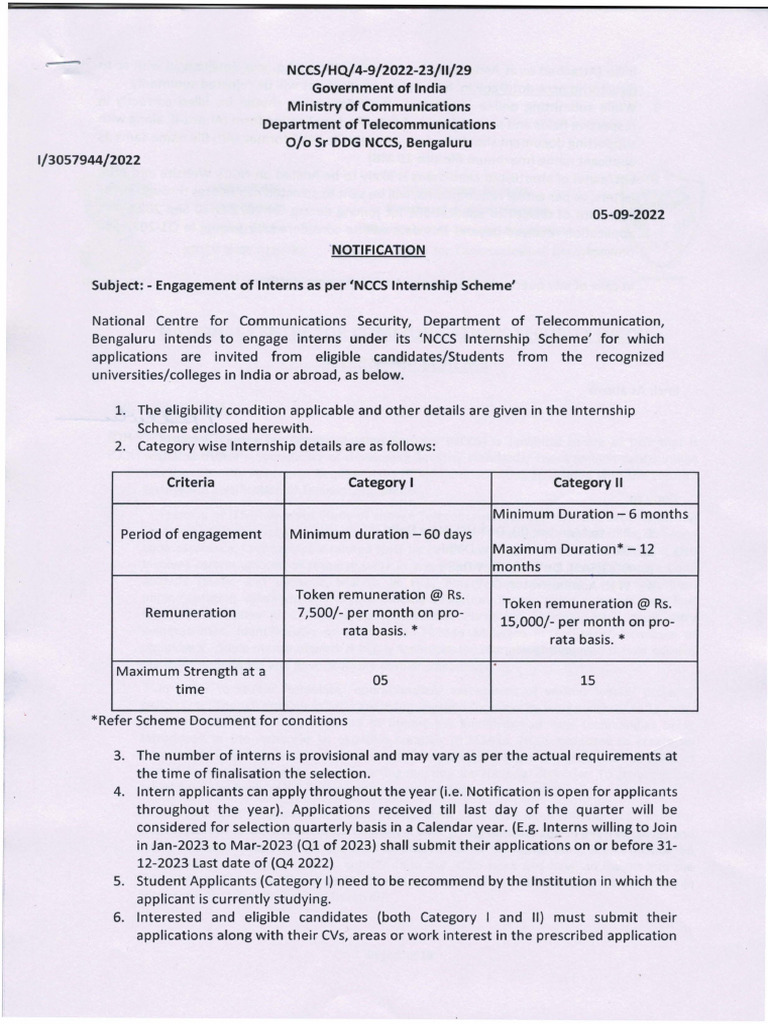 NCCS Intern Hiring Notification | PDF