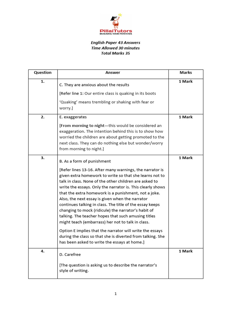 English Paper 43 Answers | PDF | Adverb | Grammar