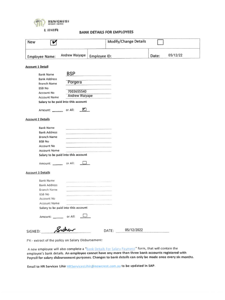Bank Details Form | PDF