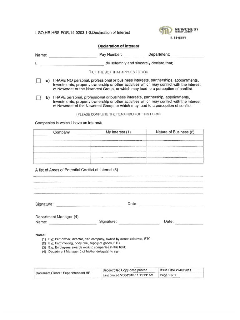 Declaration of Interest | PDF