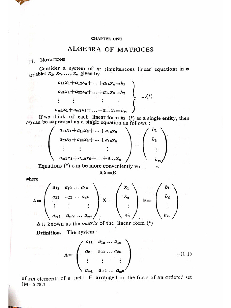 Algebra of Matrices | PDF