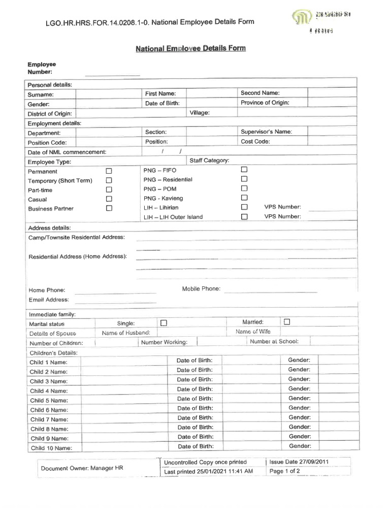 National Employees Details Form | PDF