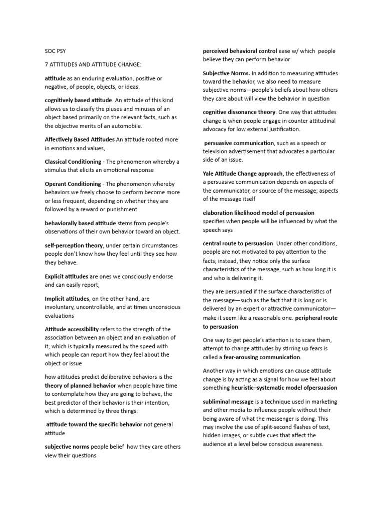 SOC PSY Reviewer | PDF | Attitude (Psychology) | Leadership