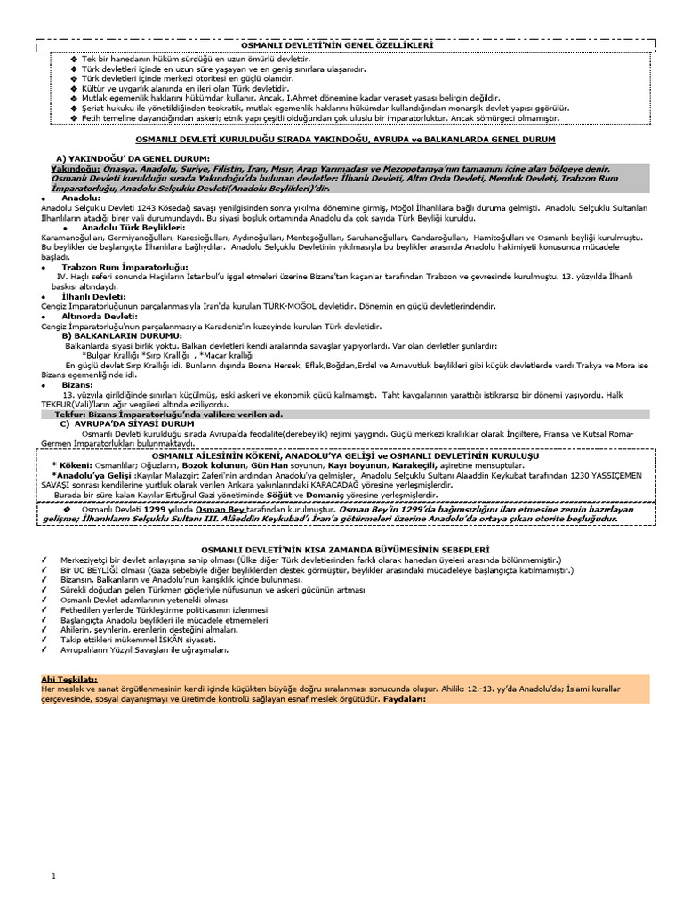 OSMANLI GÜZEL DERS NOTU-1 | PDF