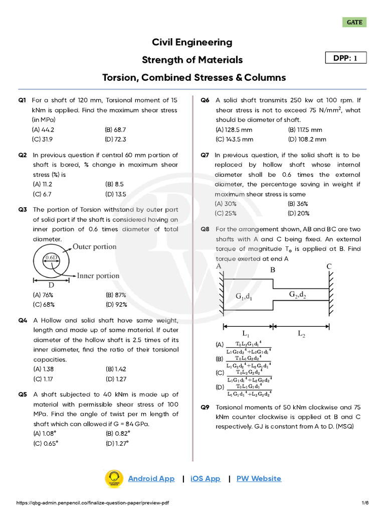 Torsion & Combined Stresses and Columns _ DPP 01(By Satyajeet Sir ...