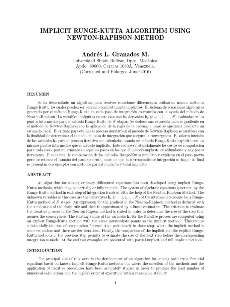 IMPLICIT RUNGE-KUTTA ALGORITHM | Download Free PDF | Algebra | Mathematical Objects