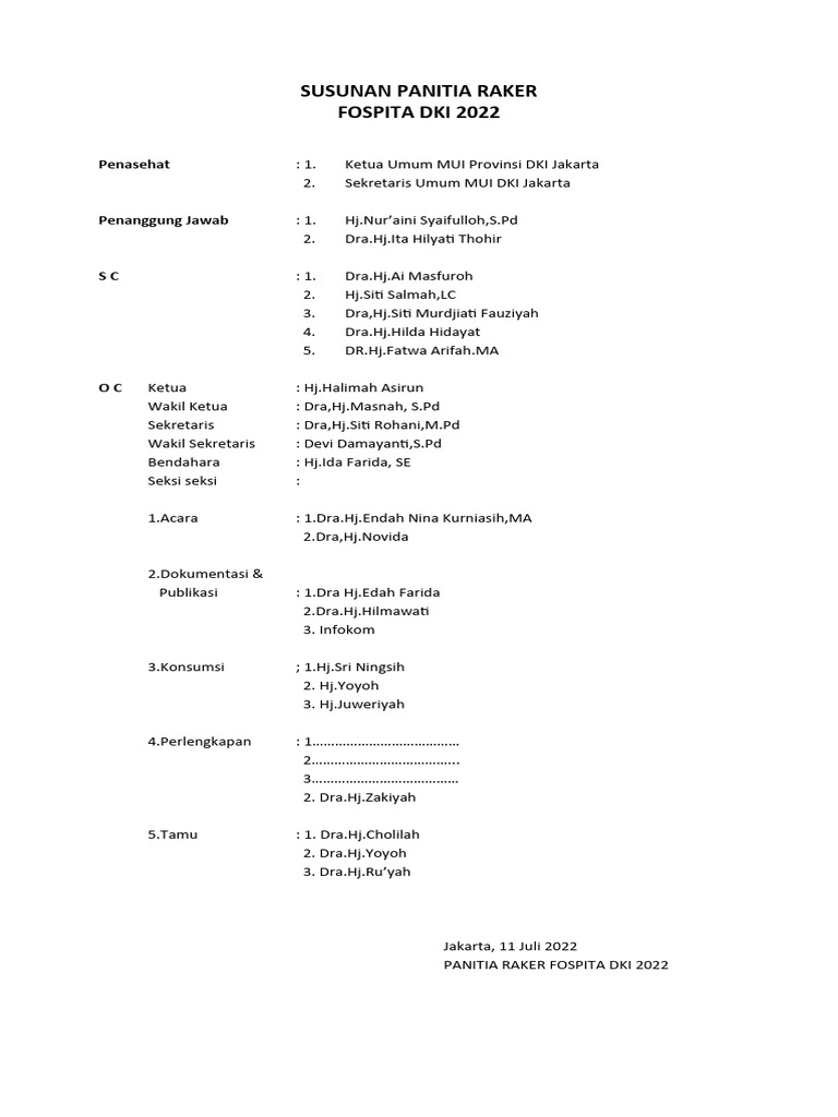 Susunan Panitia Raker | PDF | Pengembangan Diri | Kesehatan Holistik