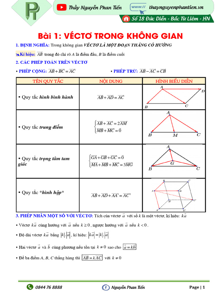 Bài 1. Vecto Trong Không Gian Và Các Phép Toán Vecto | PDF