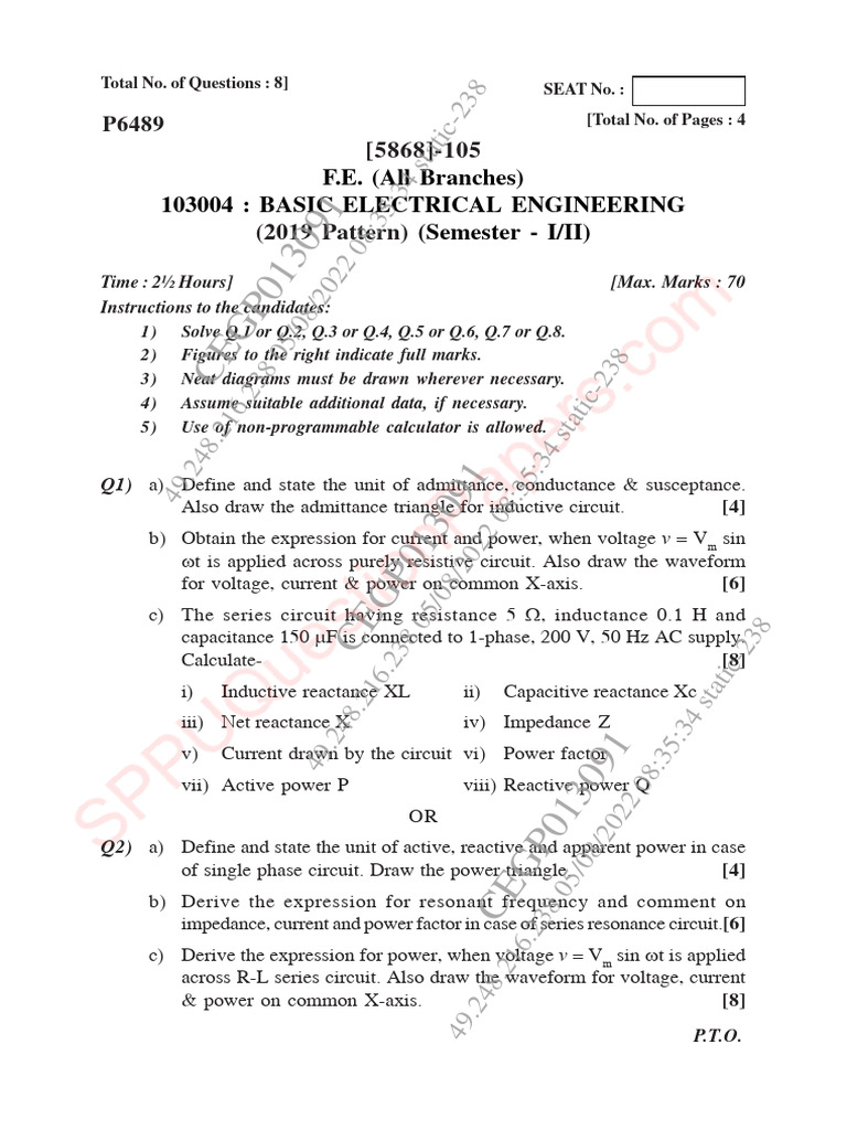 Be First Year Fe Engineering Semester 1 2022 May Basic Electrical ...