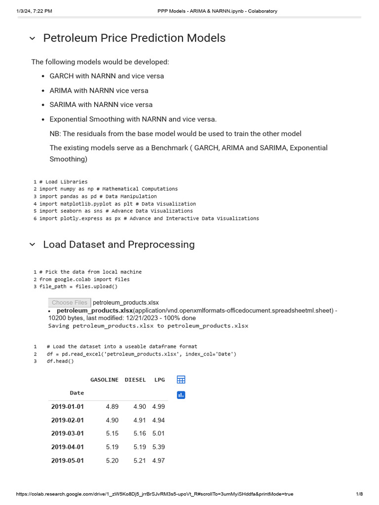 PPP Models - ARIMA & NARNN - Ipynb - Colaboratory | PDF ...