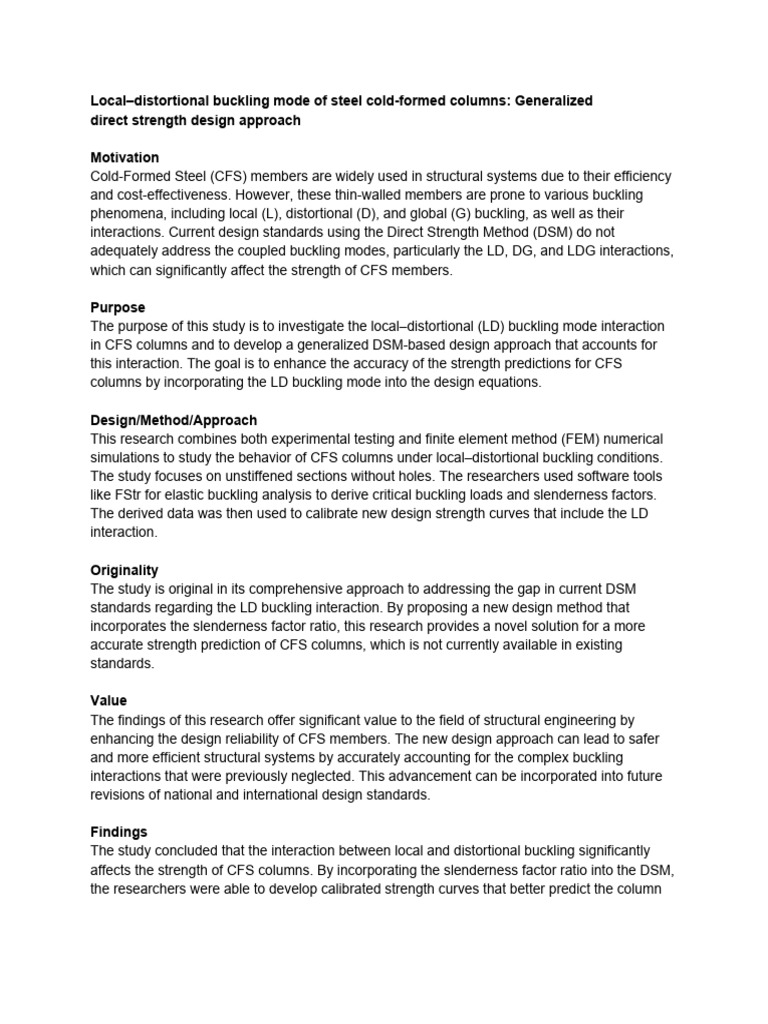 Local Distortional Buckling Mode Of Steel Cold Formed Columns Generalized Download Free Pdf