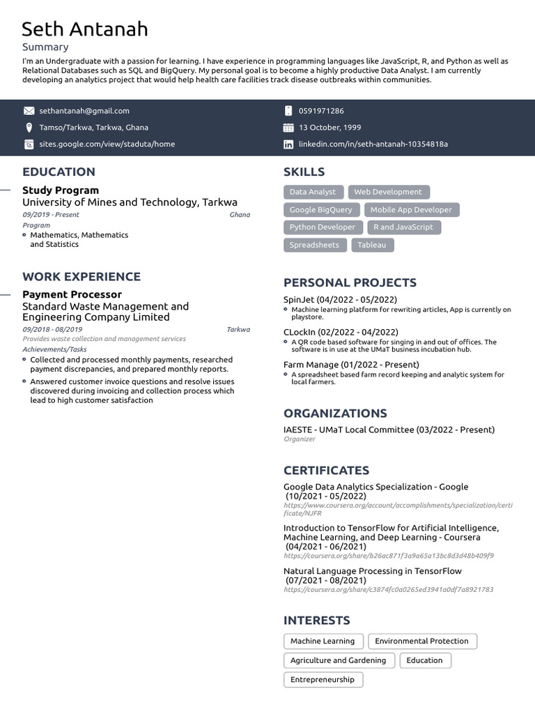 Seth's Resume | Download Free PDF | Application Software | Machine Learning