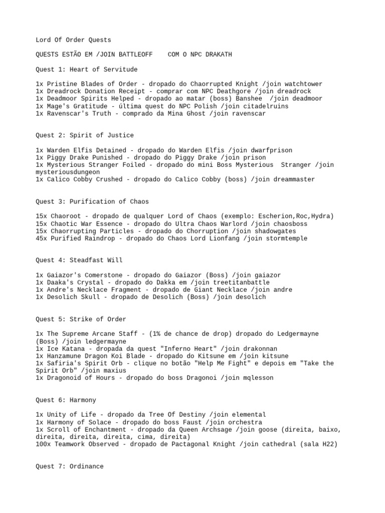 Lord of Order Quests | PDF