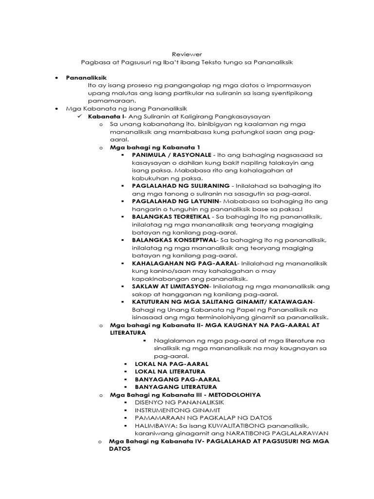 Reviewer Pagbasa 4th Quarter | PDF