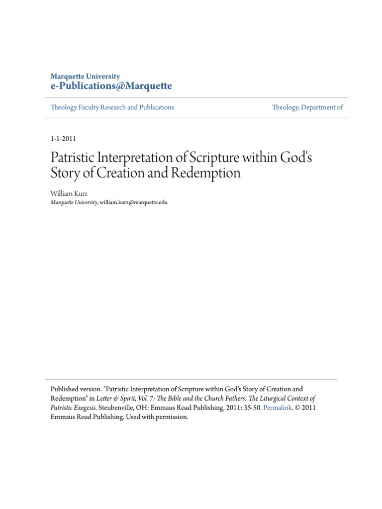 Patristic Interpretation of Scripture Within Gods Story of Creat | PDF ...