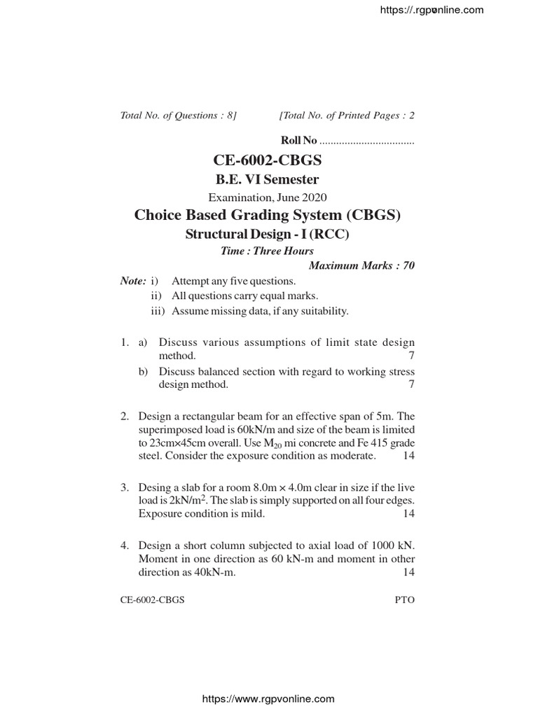 Ce 6002 Structural Design 1 RCC Jun 2020 | Download Free PDF | Structural Engineering | Civil ...