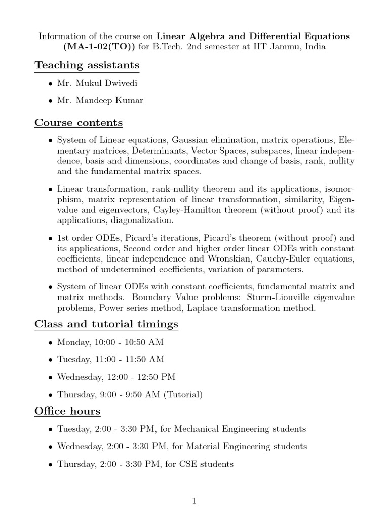 Course Handout | PDF | Linear Map | Eigenvalues And Eigenvectors