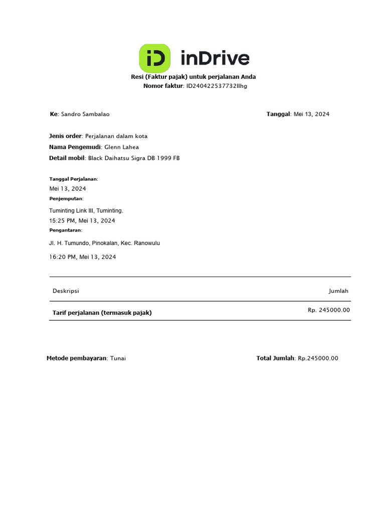 Indrive Nota Sandro | PDF