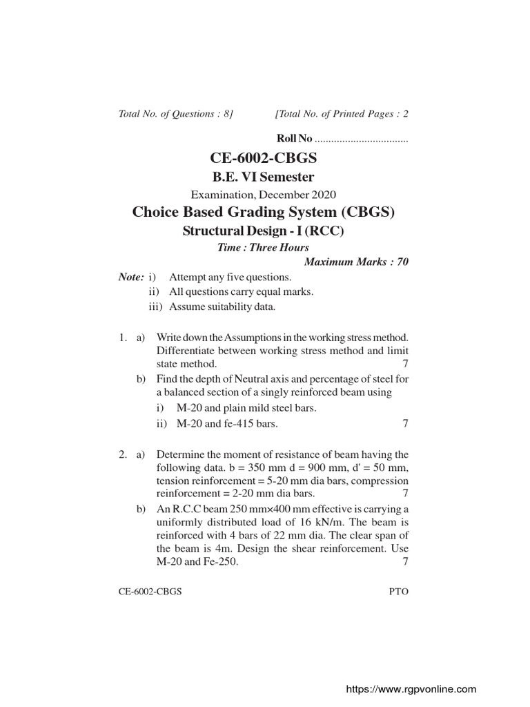 Ce 6002 Structural Design 1 RCC Dec 2020 | PDF | Beam (Structure) | Stress (Mechanics)
