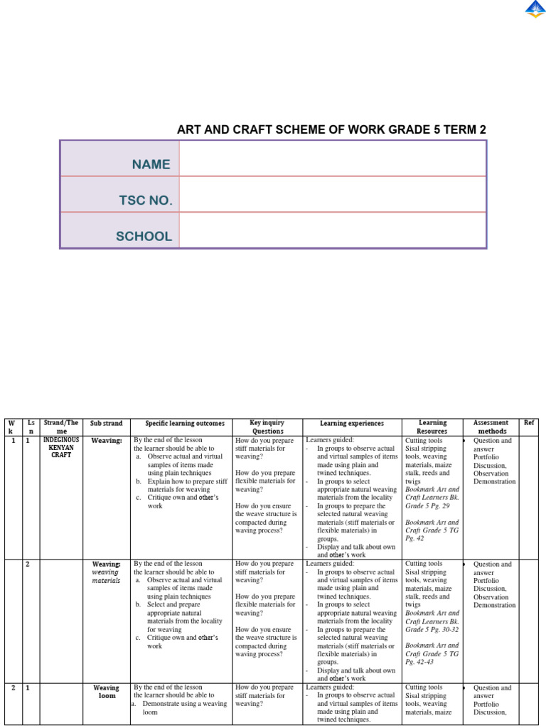Grade 5 Art and Craft Weaving Guide | PDF | Pottery | Weaving
