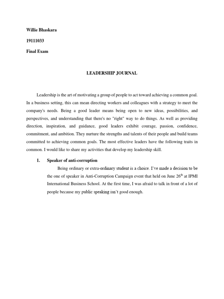Willie - LEADERSHIP JOURNAL | PDF | Leadership | Social Psychology