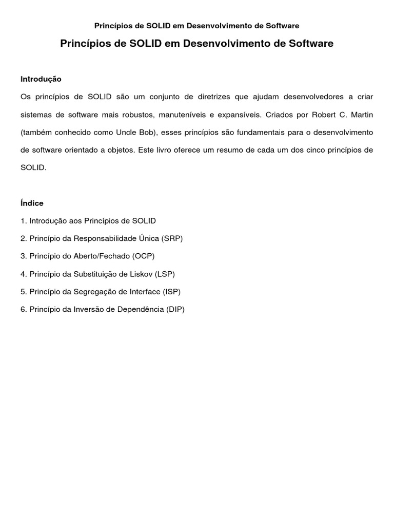 Princípios SOLID no Desenvolvimento de Software | PDF | Classe ...