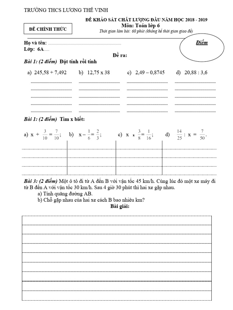 De Thi Khao Sat Chat Luong Dau Nam Mon Toan Lop 6 de 1 | PDF