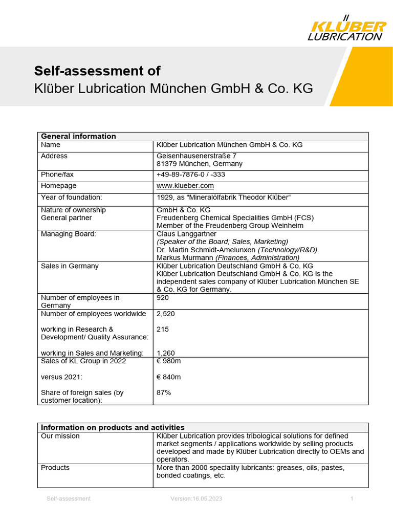 Klueber Lubrication Self-Assessment ENnew | Download Free PDF ...