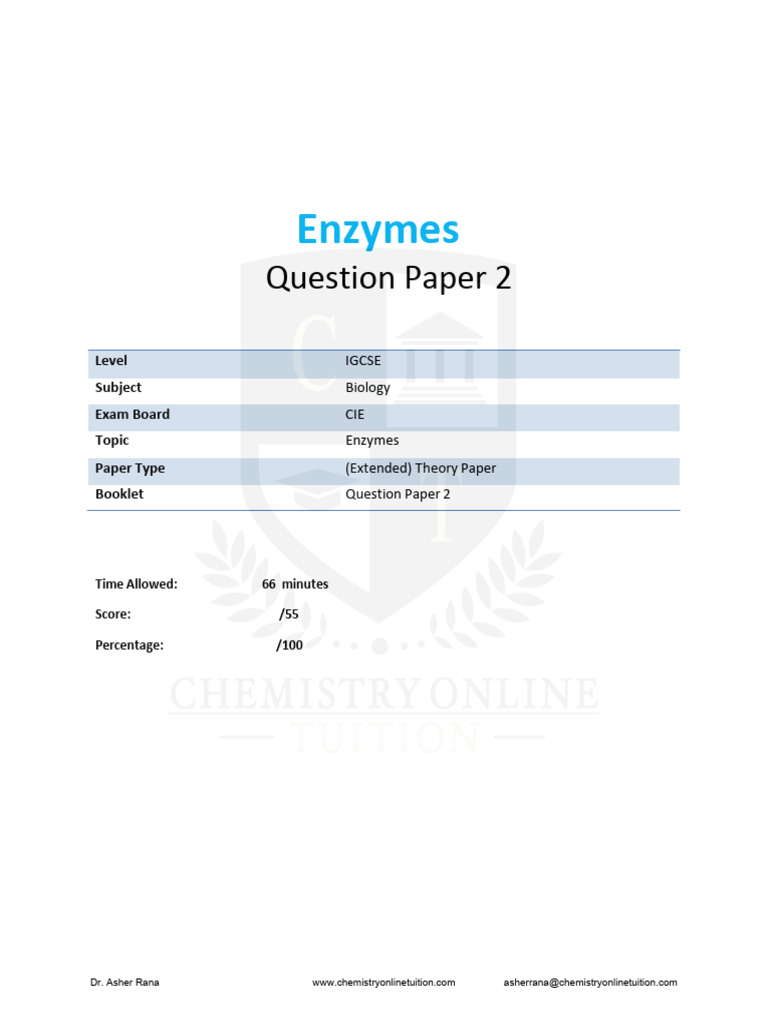 IGCSE Enzymes Exam Questions Guide | PDF | Fructose | Enzyme
