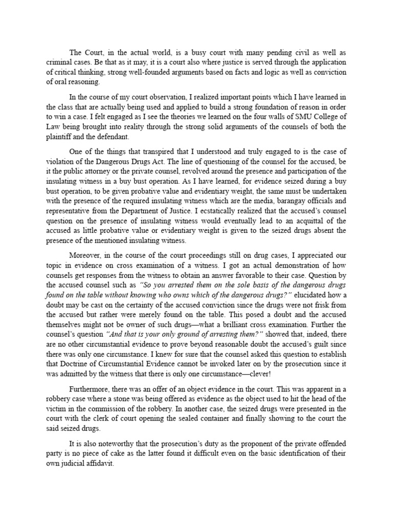 Court Observation | Download Free PDF | Witness | Evidence (Law)