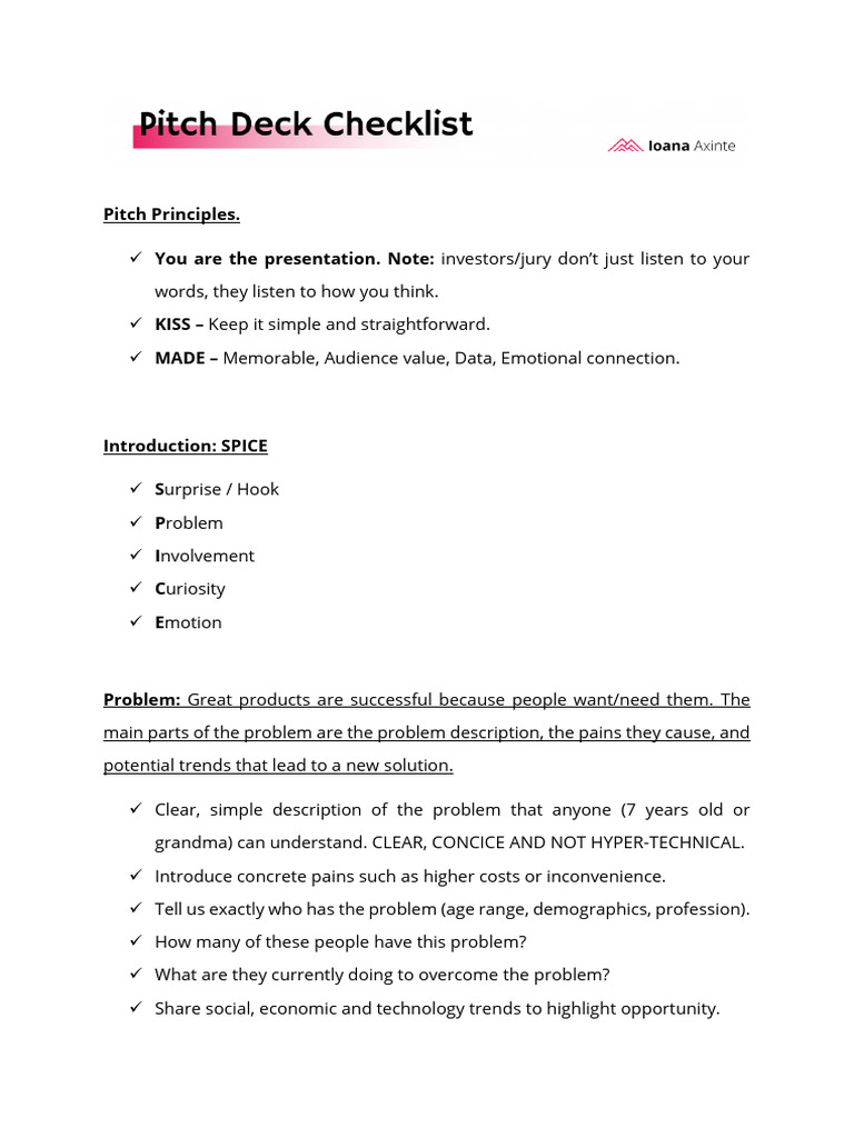 2.-Pitch-Deck-Checklist | PDF | Market (Economics) | Competitive Advantage