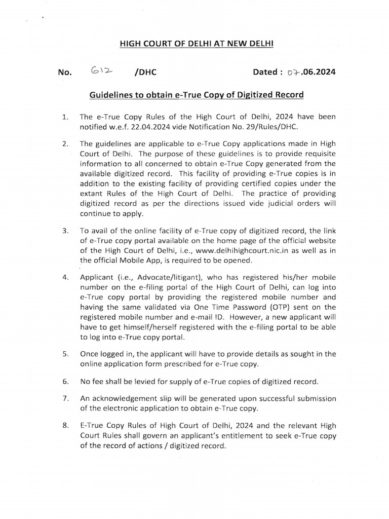 e-True Copy Guidelines for Delhi High Court | PDF | Justice | Crime ...