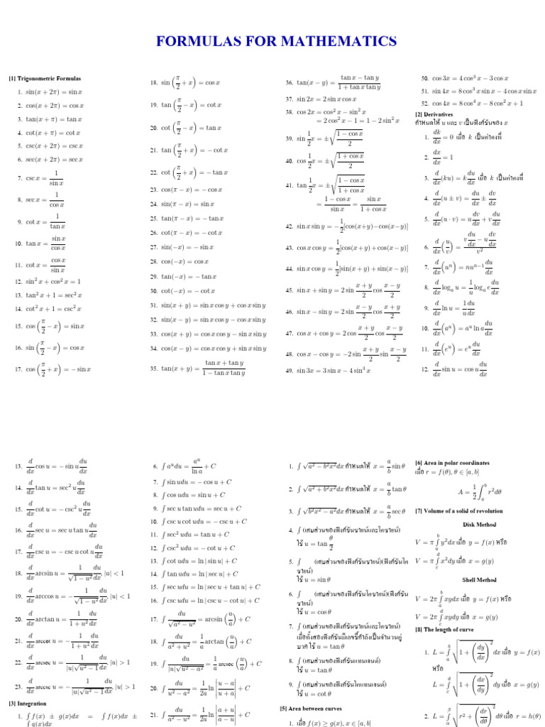 Formulas For Mathematics | PDF
