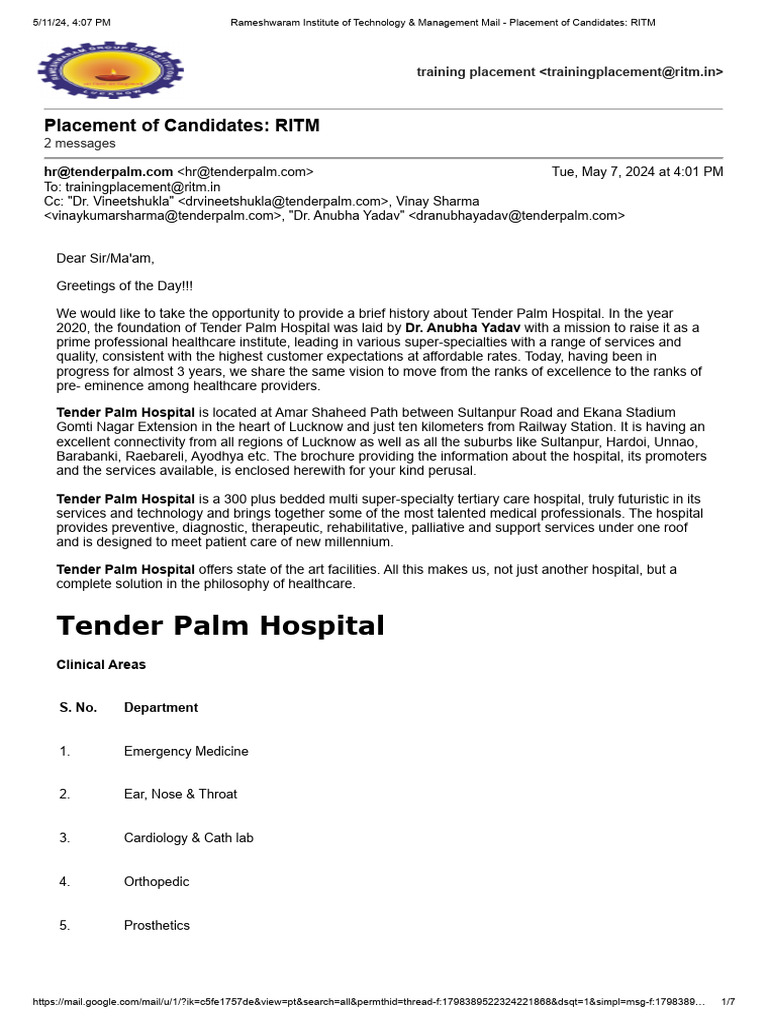 Tender Palm Hospital | Download Free PDF | Hospital | Nephrology
