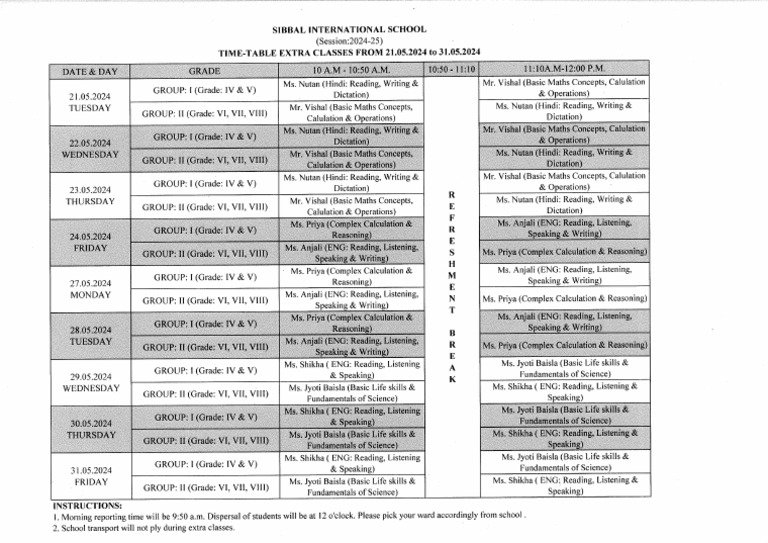 Slow Learners Time Table | PDF