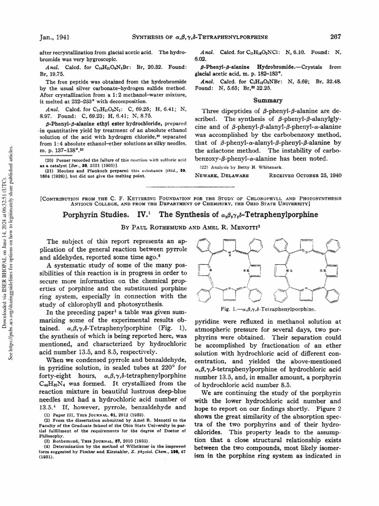 Rothemund TPP Synthesis | PDF