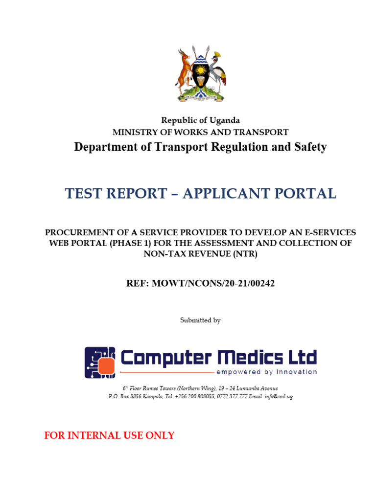 Test Report MoWT E-Services Portal - Marvin Katende | PDF | Menu ... Test Report MoWT E-Services Portal - Marvin Katende | PDF | Menu ...